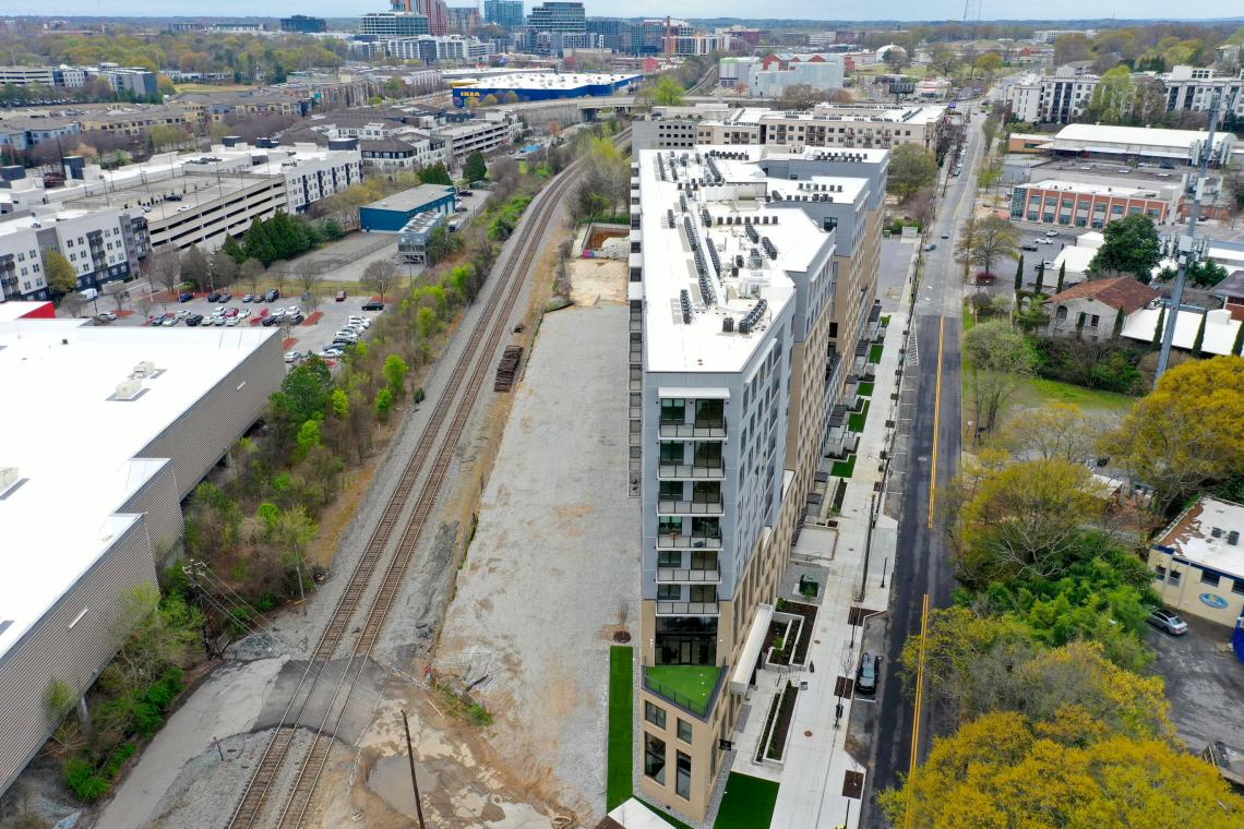 Photos: How pie-shaped build near Atlantic Station turned out, from high above | Urbanize Atlanta